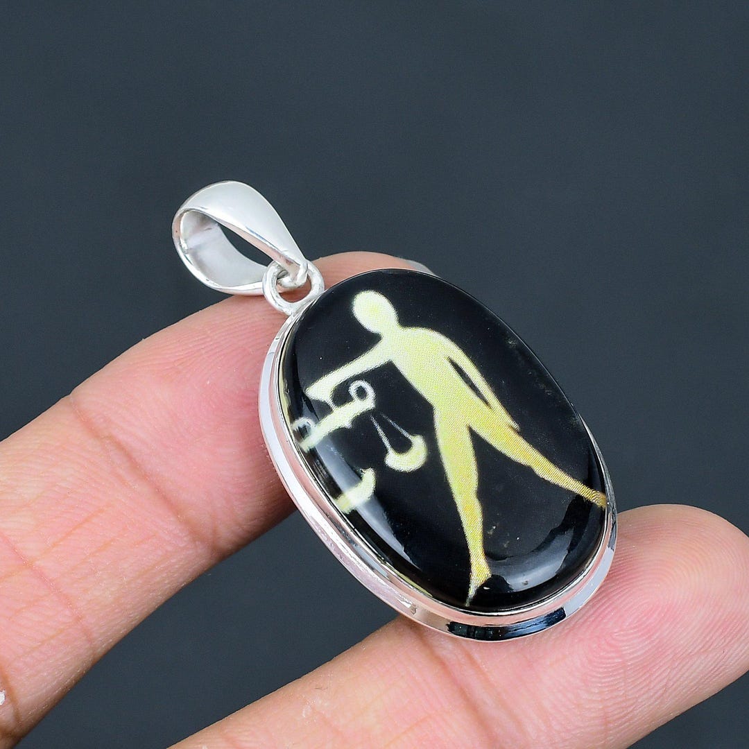 Libra Zodiac Sign in Black Onyx Pendant 925 Sterling Silver Pendant ...