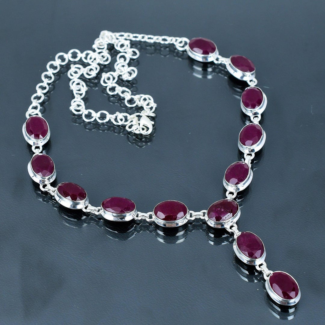 Faceted Kashmir Ruby Necklace: Handmade 925 Sterling Silver, Adjustable ...