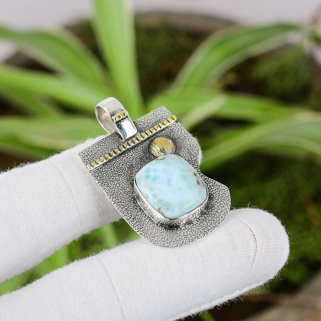 Larimar Pendentif 925 Pendentif en argent sterling 18K Plaqué Or ...