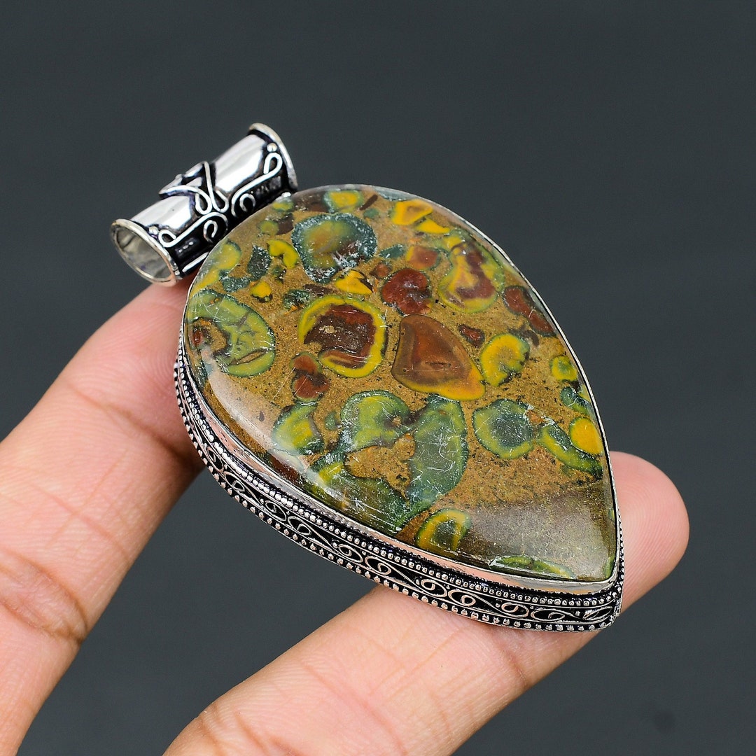 Remarkable Rhyolite Vintage Pendant, Gemstone Pendant, Yellow Pendant ...