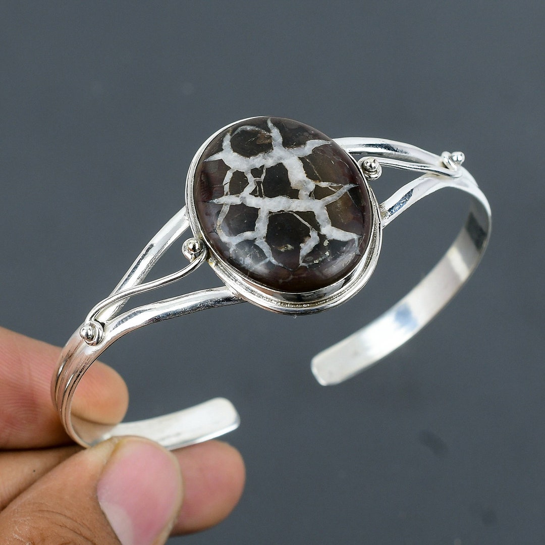 Moroccan Mud Crack Fossil Cuff Bracelet 925 Sterling Silver Bangle ...