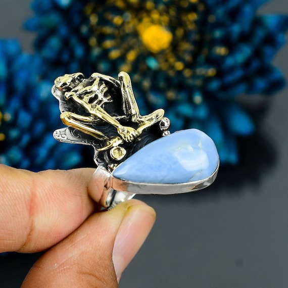 Owyhee Blue Opal Skeleton Ring 18K Gold Plated Gemstone Ring - Etsy