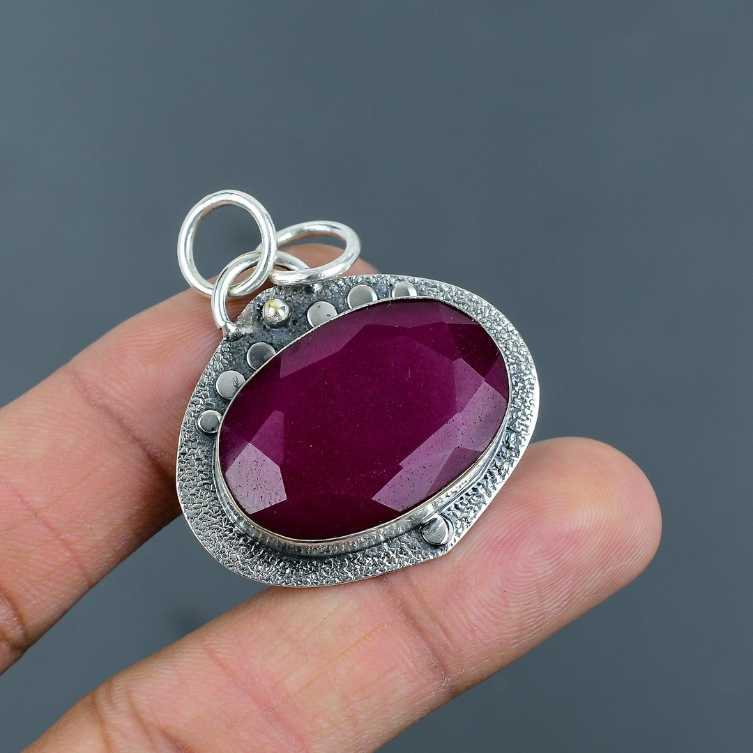Faceted Kashmir Ruby Pendant 925 Sterling Silver Pendant Antique Jewelry Gemstone Pendant ...