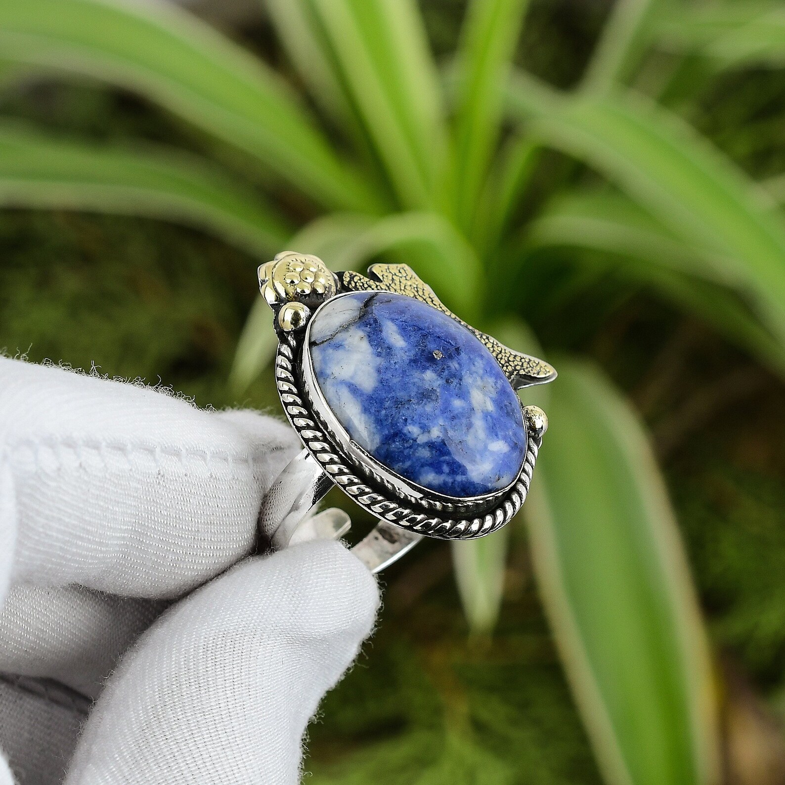 Sodalite Ring 925 Sterling Silver Ring Adjustable Ring 18K | Etsy UK