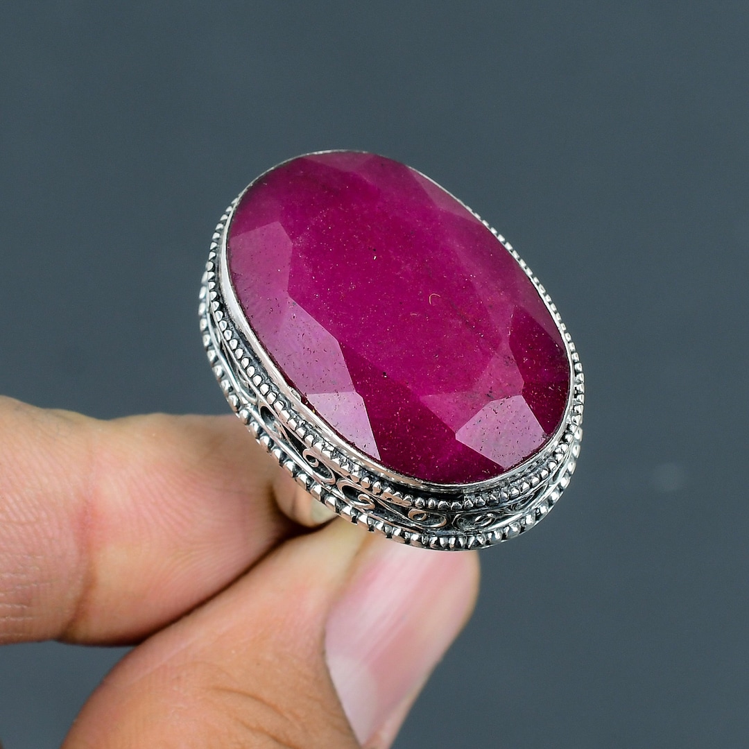 Faceted Kashmir Ruby Ring 925 Sterling Silver Ring Adjustable Rings Handmade Jewelry Gemstone ...