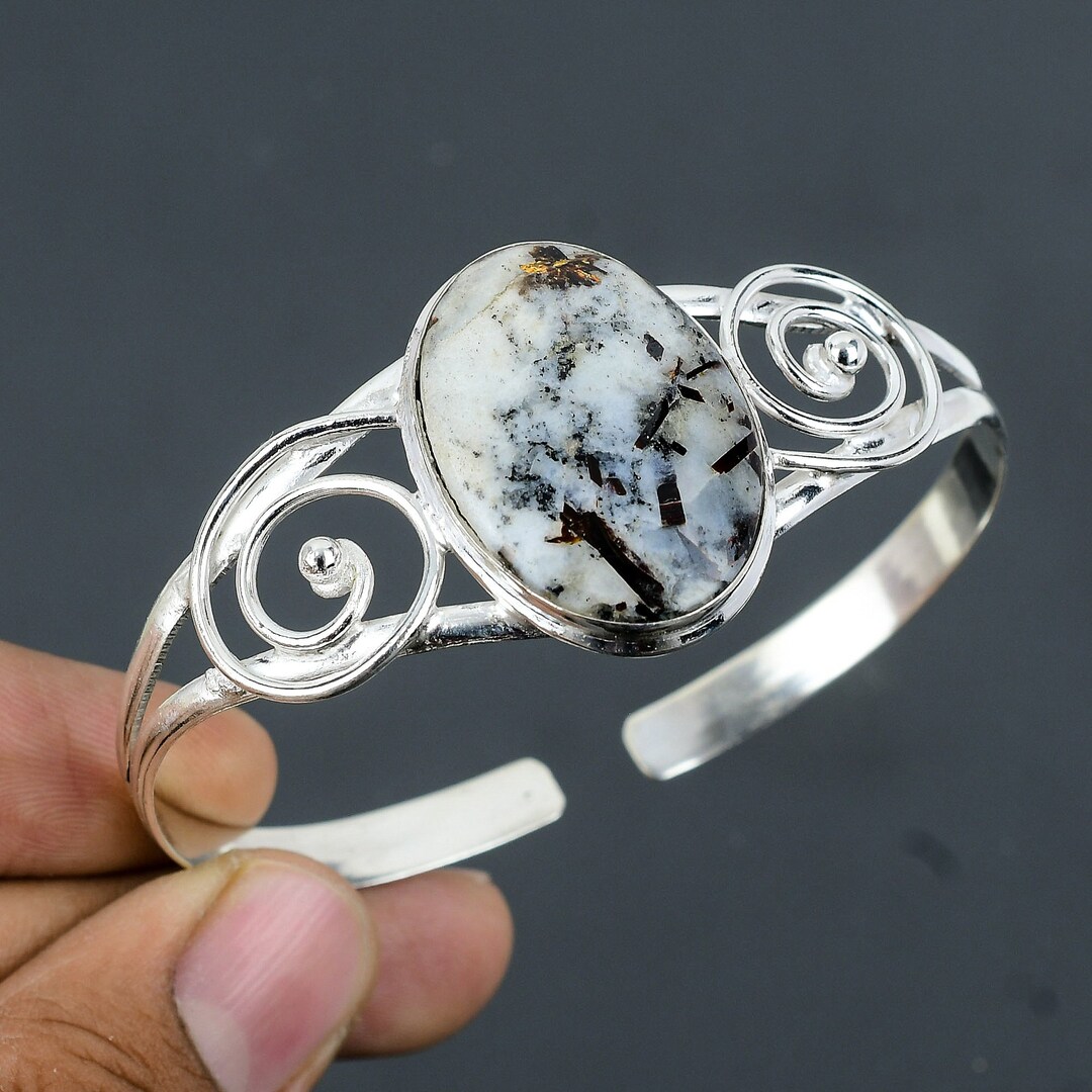 Astrophyllite Bracelet 925 Sterling Silver Bangle Adjustable Bangle ...