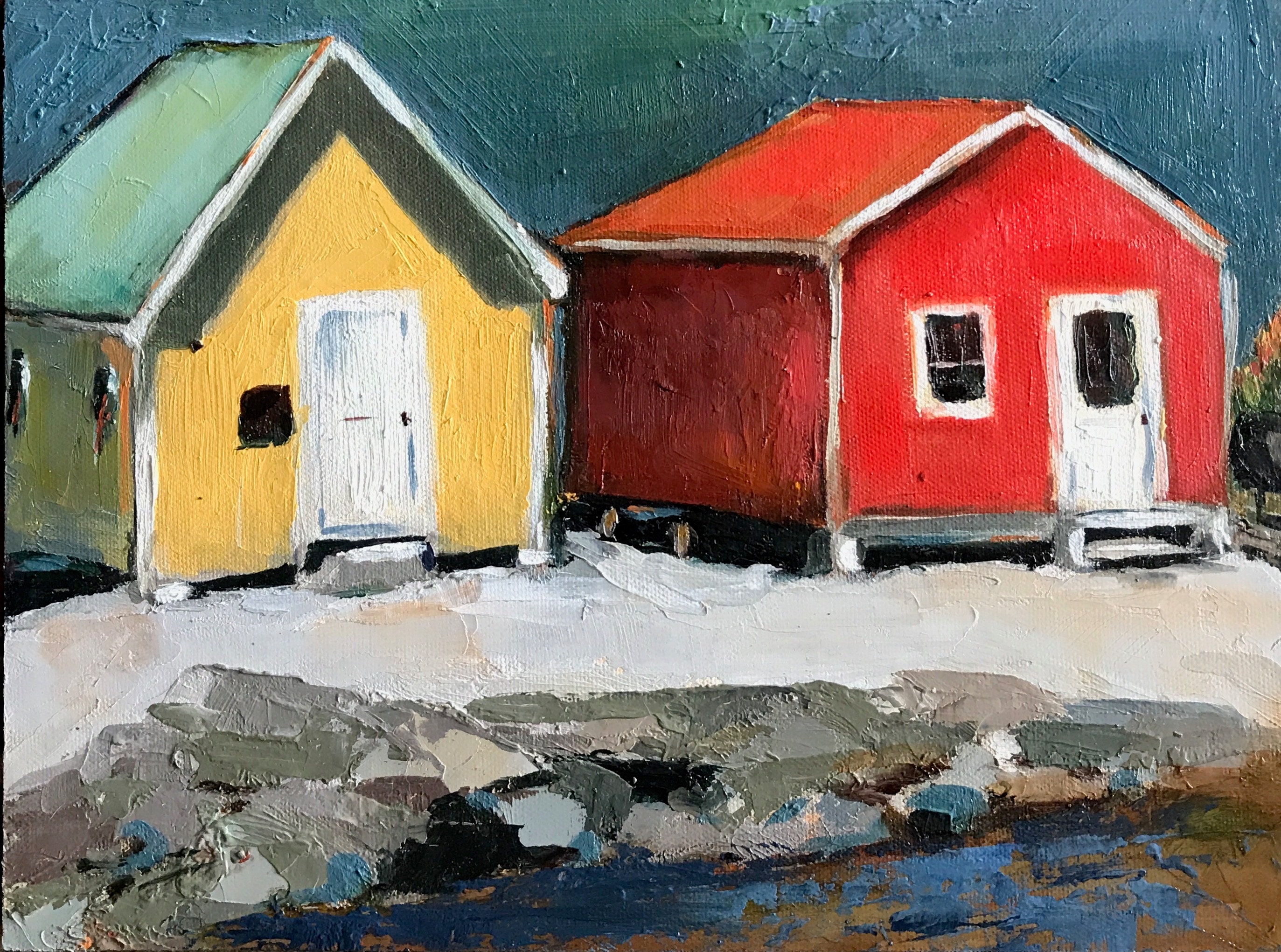 Original Contemporary Oil Painting of Seascape, Main Fishing Shacks. - Etsy