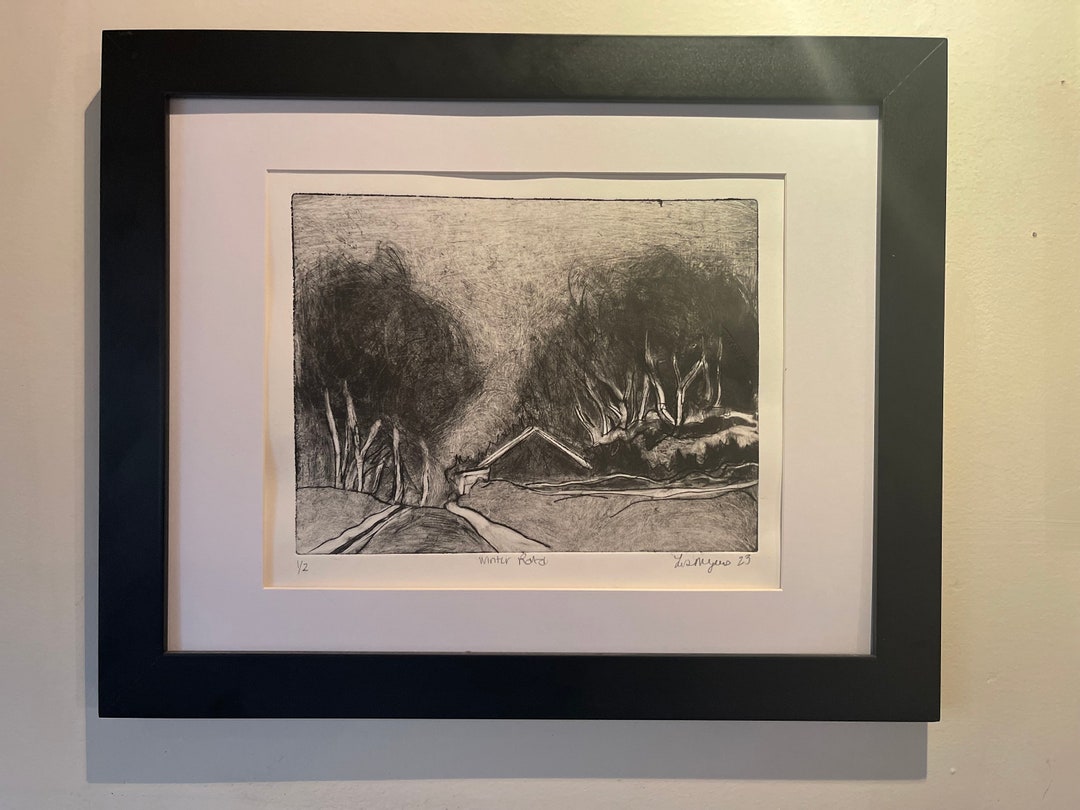 Contemporary Art Winter Landscape Drypoint Print Matted and Framed - Etsy