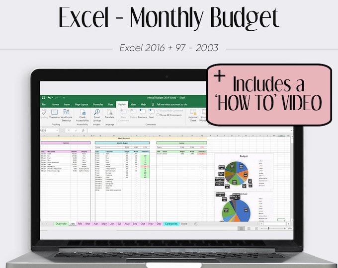 Simple Excel Monthly Budget, Budget Planner Excel Sheet, Financial ...