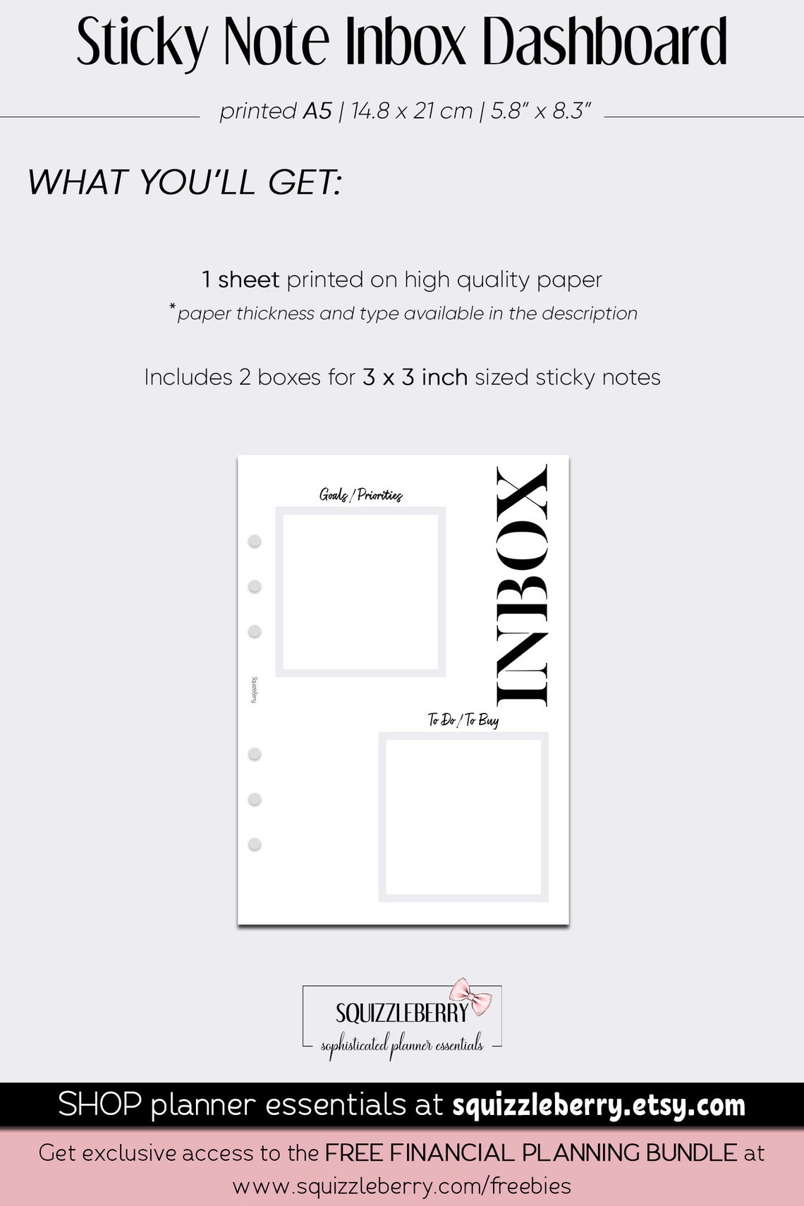 PRINTED Inbox Sticky Note Dashboard Filofax Dashboard Inbox - Etsy