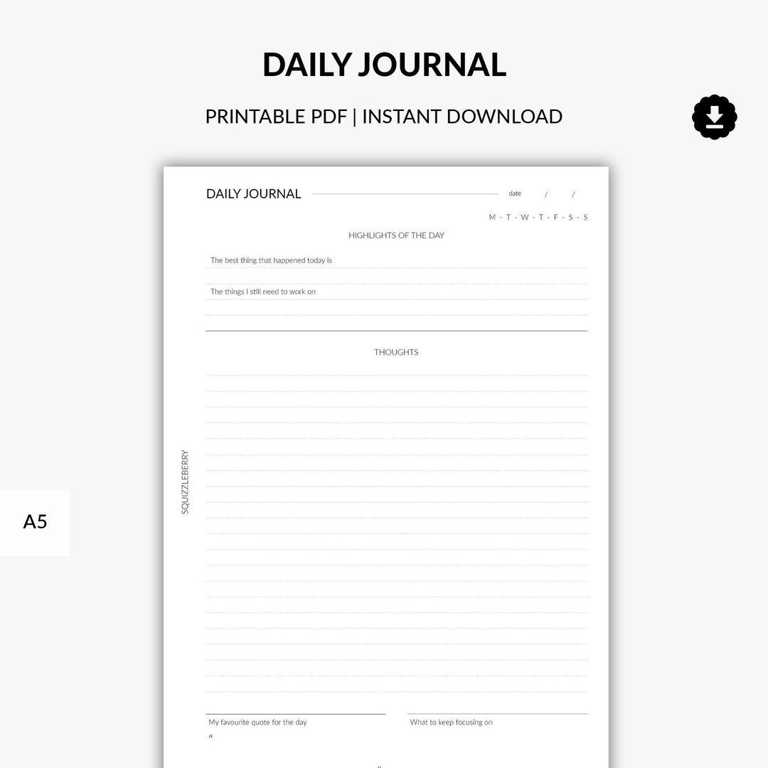 Daily Journal Planner Printable, Daily Mood Tracker, Daily Energy ...