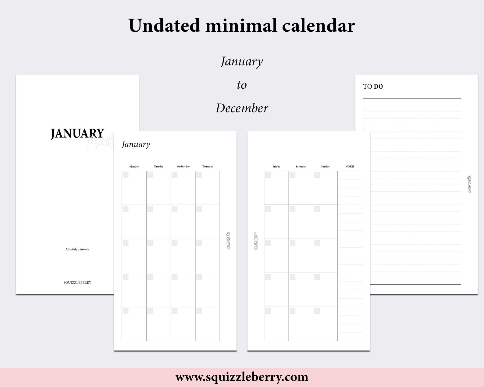 PRINTED Month on Two Pages Undated Calendar, Month at a Glance, Month ...