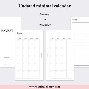 PRINTED Month on Two Pages Undated Calendar, Month at a Glance, Month ...