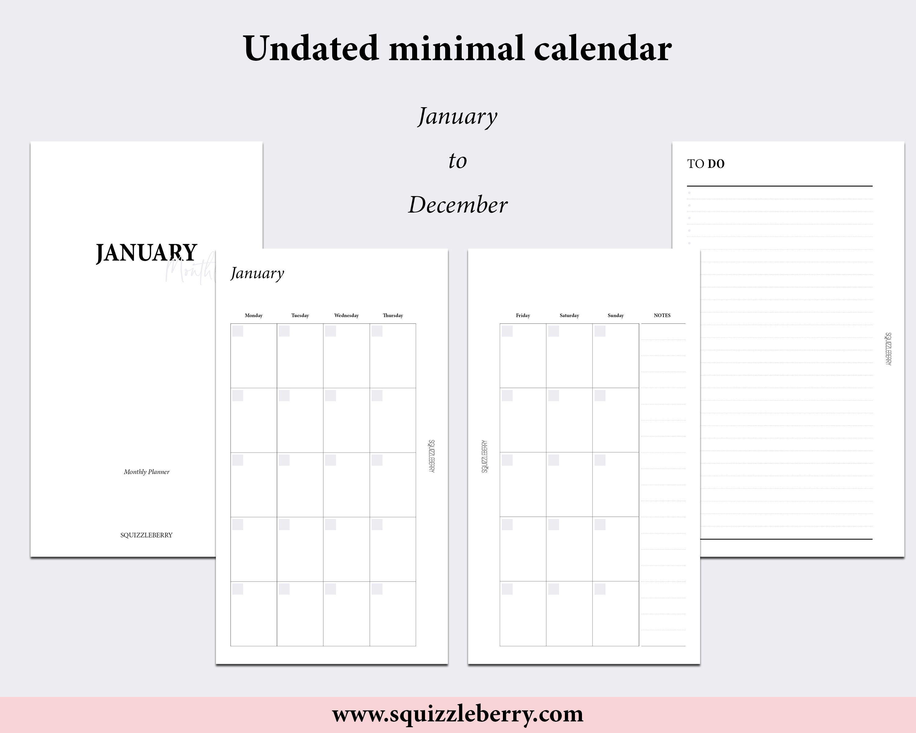 PRINTED Month on Two Pages Undated Calendar Month at a - Etsy