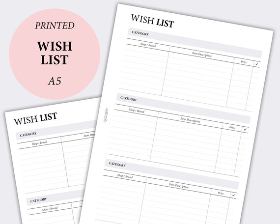 PRINTED Wish List Tracker Christmas Wish List Birthday Gift | Etsy