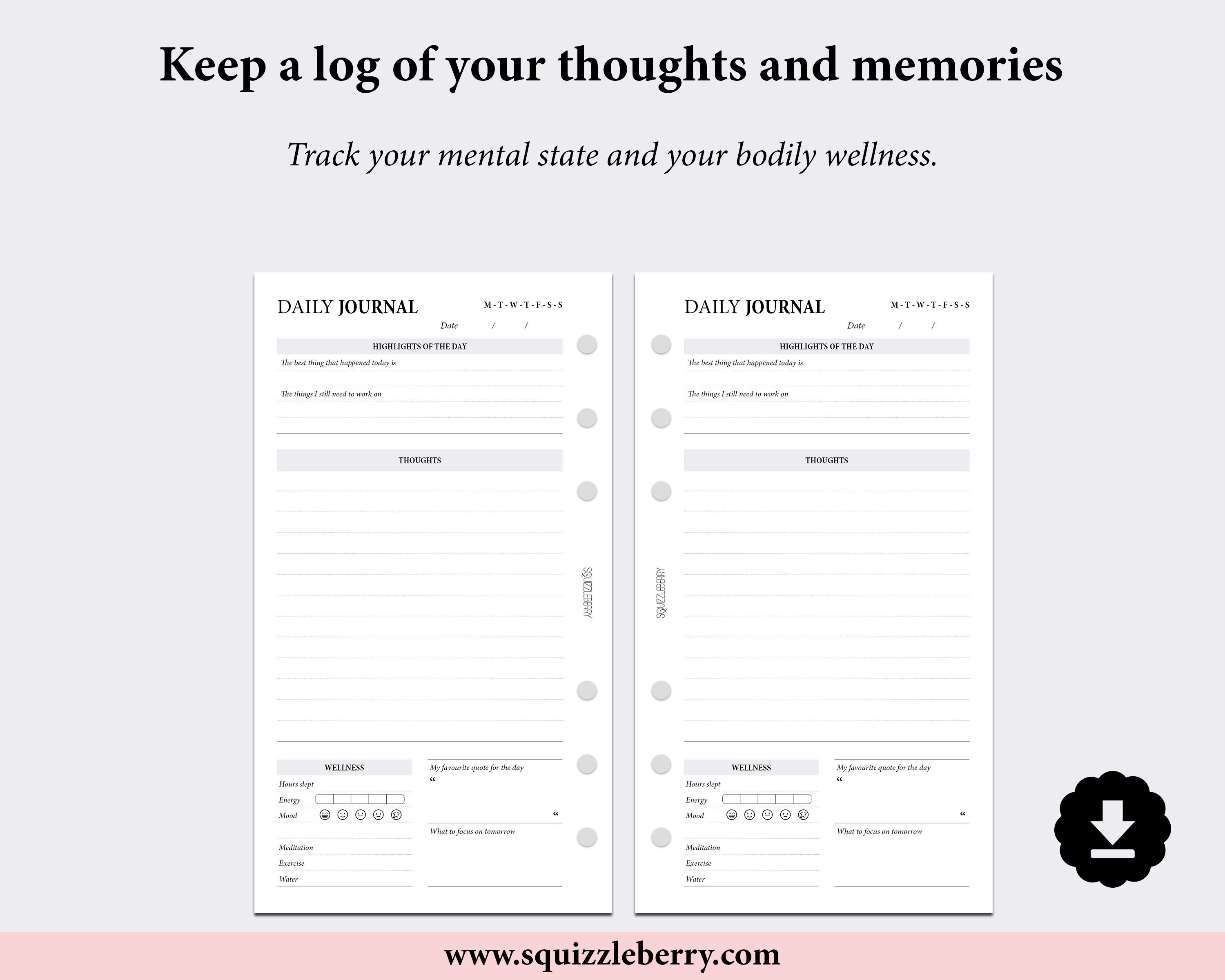 Daily Journal Planner Printable Daily Mood Tracker Daily | Etsy