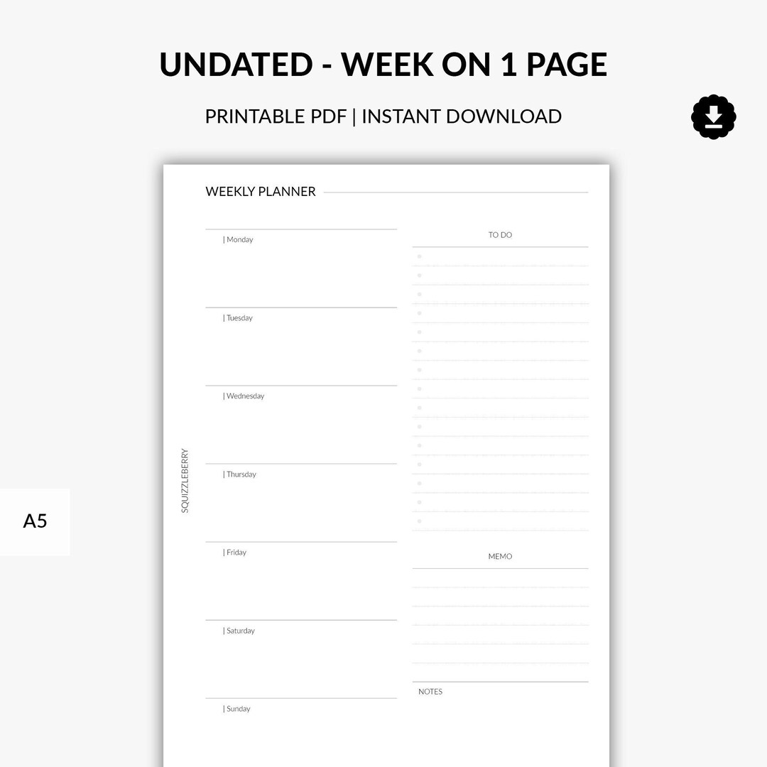 Weekly Planner Printable, Weekly to Do List, Week on 1 Page, Weekly ...