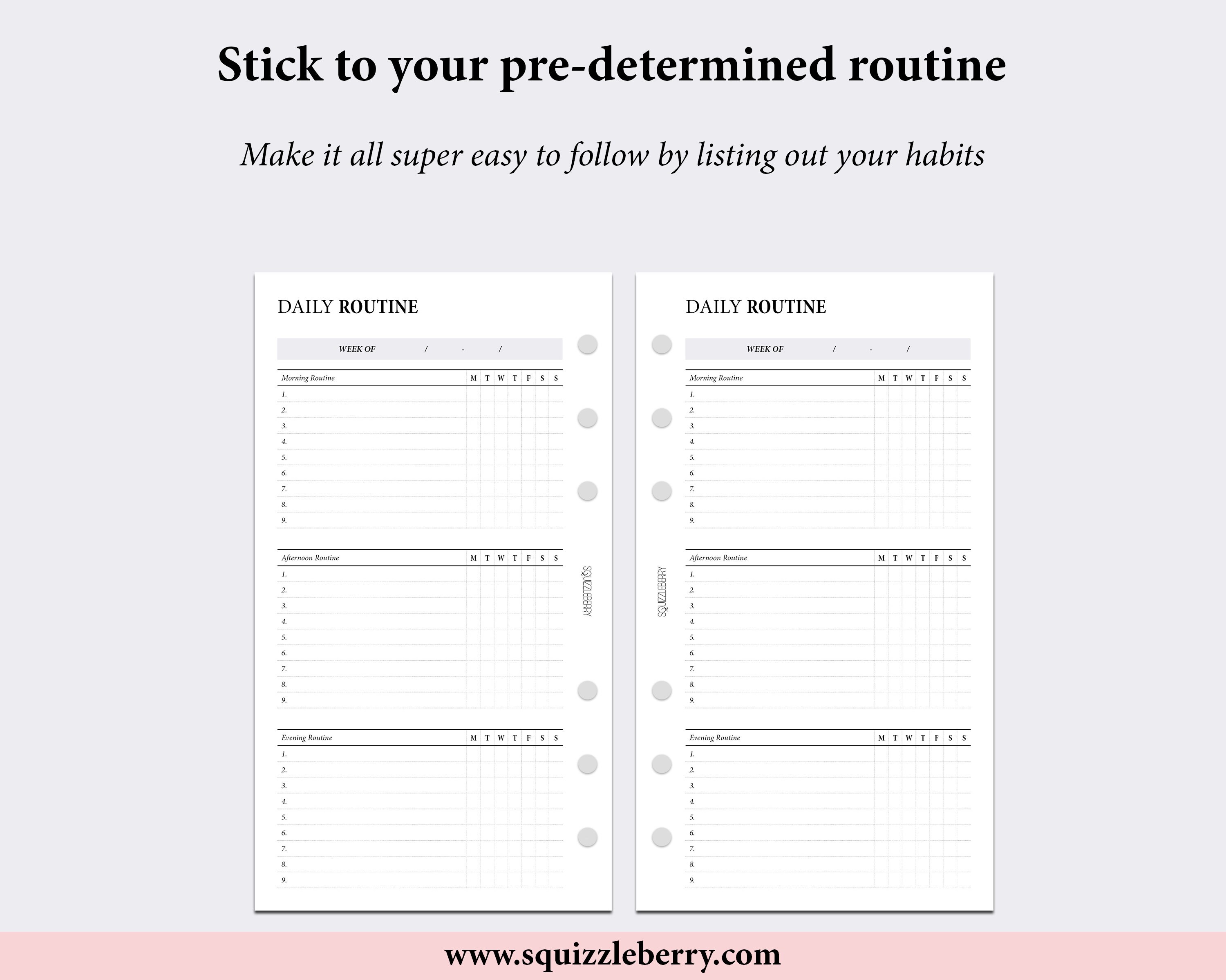 PRINTED Planner Inserts Habit Tracker Daily Routine Chart | Etsy