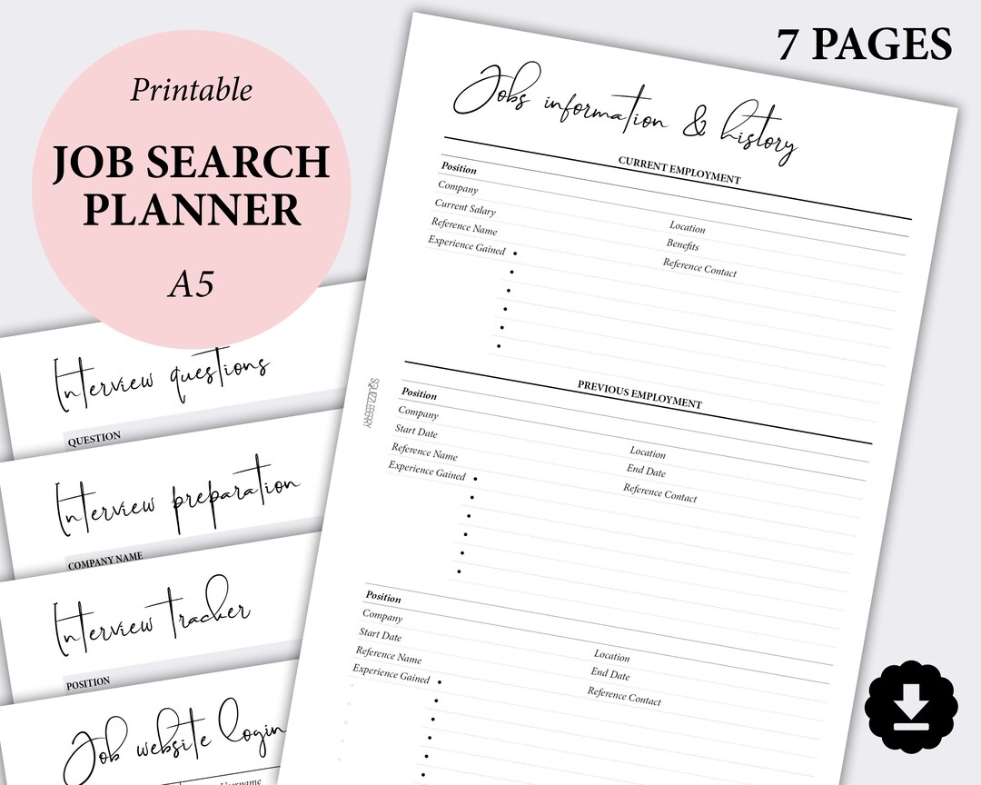 Job Search Planner Printable, Career Planner, Job Interview Pages, Job ...