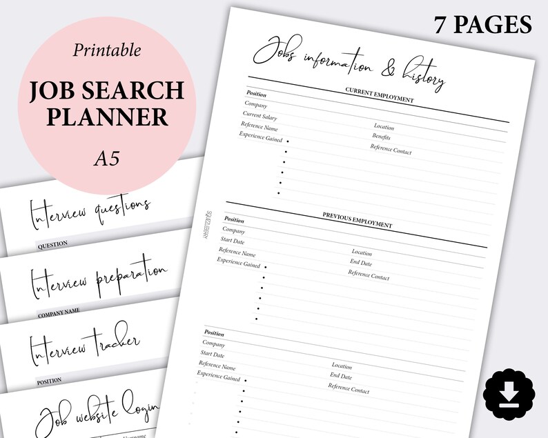 Job Search Planner Printable Career Planner Job Interview | Etsy