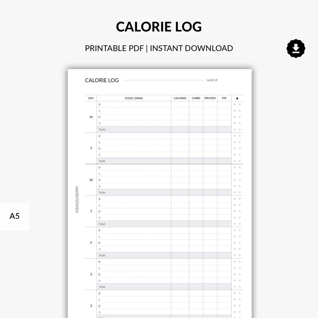 Calorie Log Planner Printable, Weight Loss Planner, Meal Planning ...