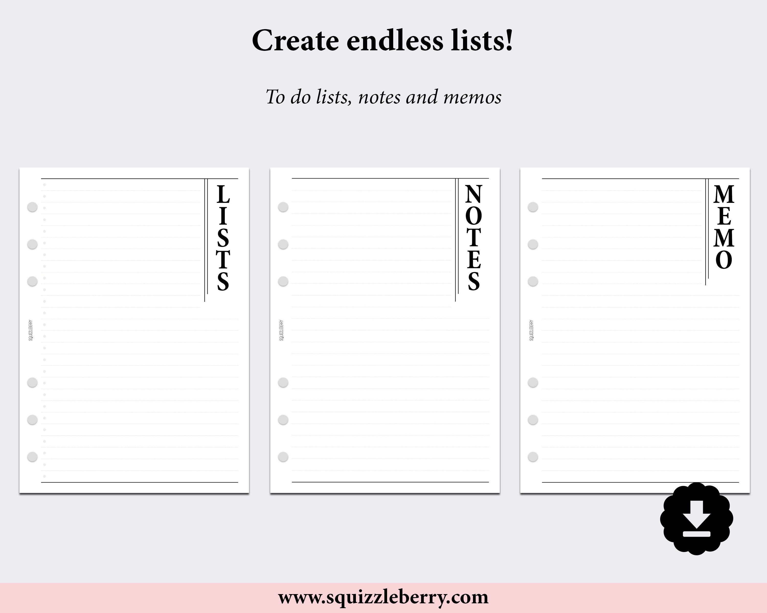 Notes Planner Printable Lined Paper to Do List With | Etsy