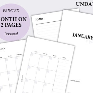 PRINTED Month on Two Pages Undated Calendar, Month at a Glance, Month ...