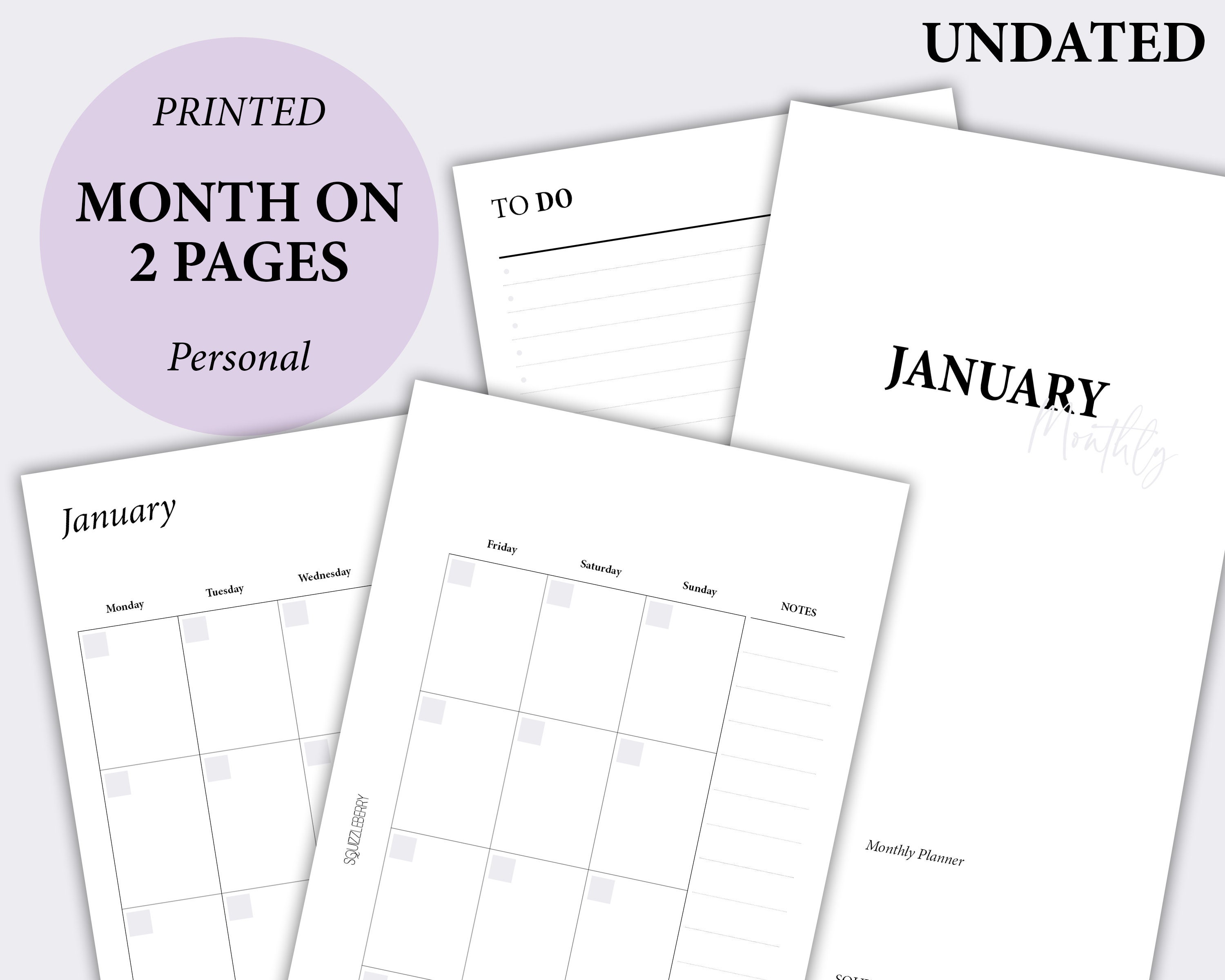 PRINTED Month on Two Pages Undated Calendar Month at a | Etsy