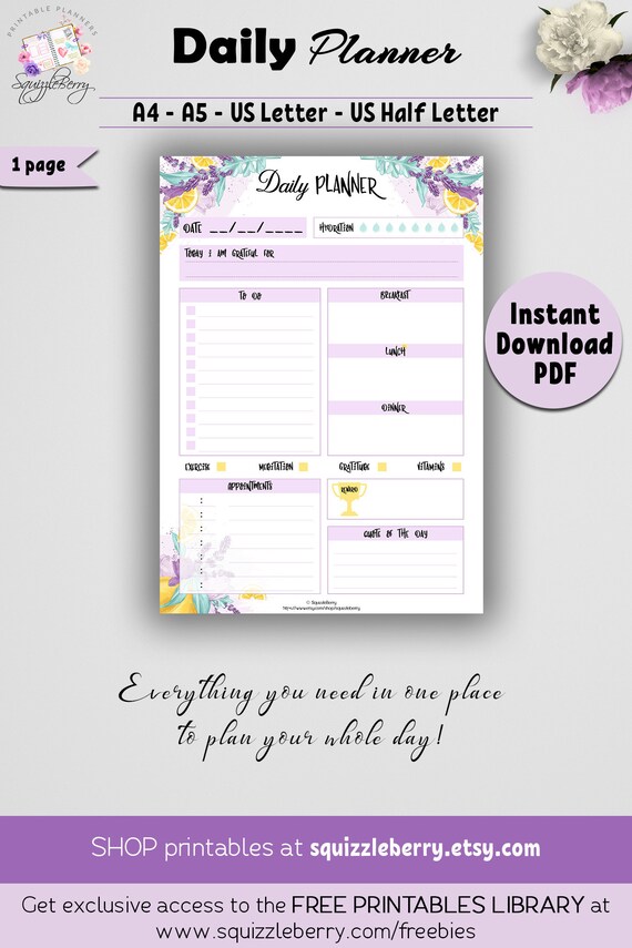 Daily Planner Printable for Productivity Planner Undated | Etsy