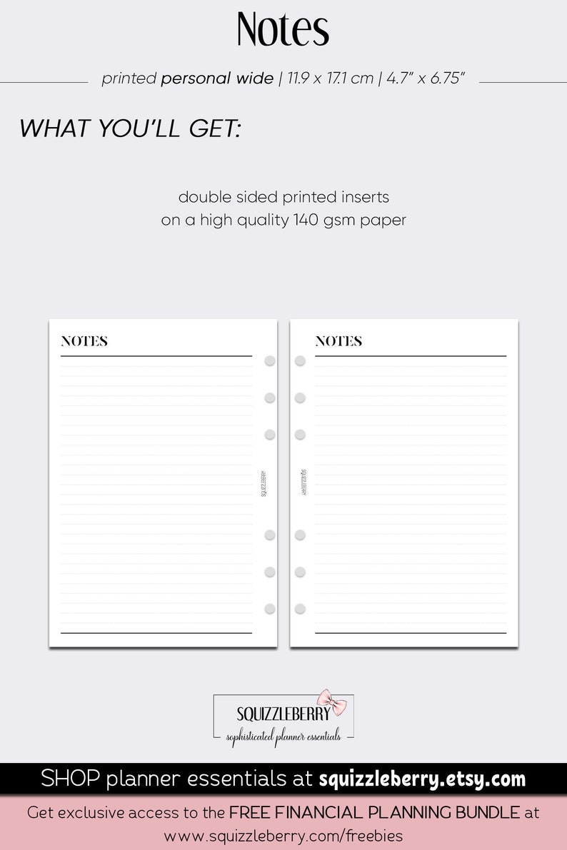 PRINTED Notes Pages, Lined Paper, Punched Notepaper, Planner Refill for ...