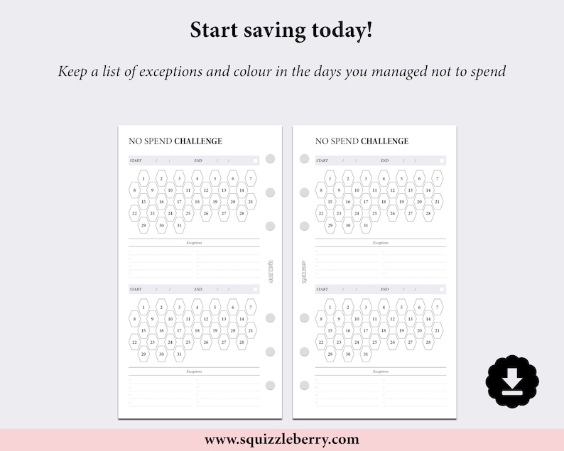No Spend Challenge Planner Printable Savings Challenge | Etsy