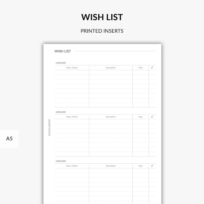 PRINTED Wish List Tracker, Christmas Wish List, Birthday Gift List ...