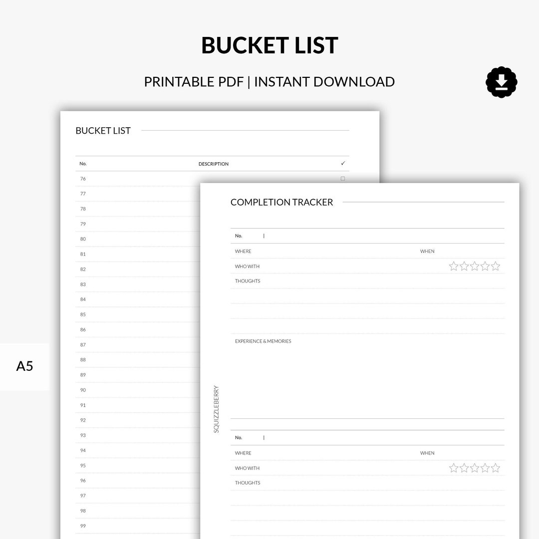 Bucket List Tracker Planner Printable, Travel Wish List, Lifetime ...