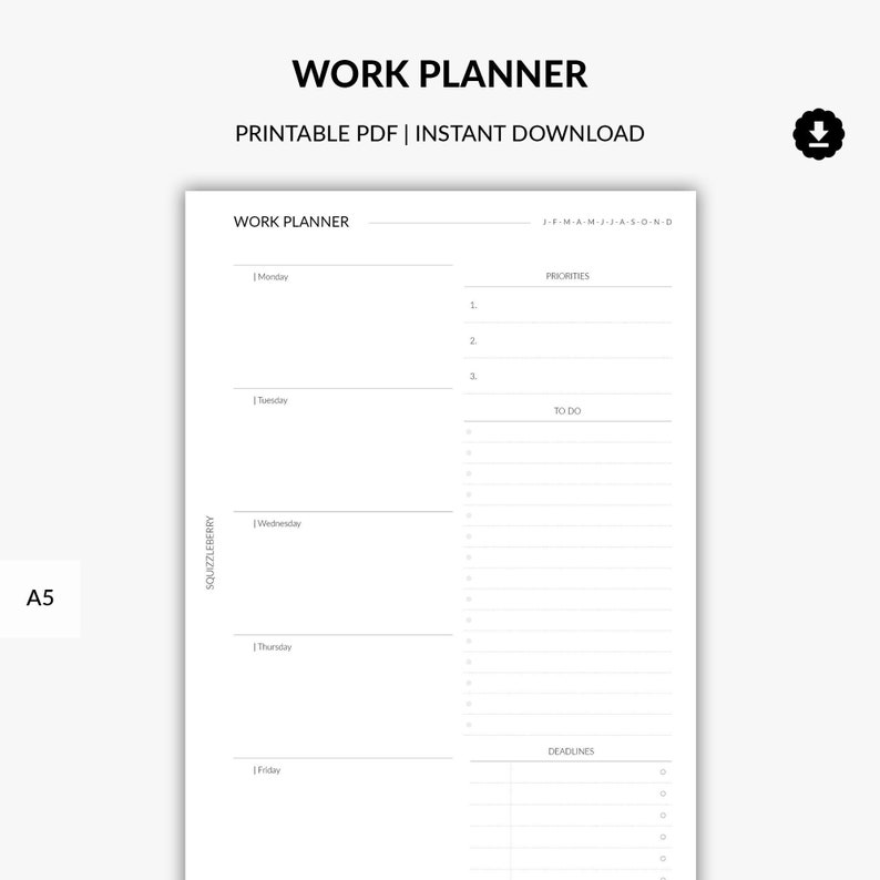 5 Day Week Planner Printable Work Planner Work Day Planner | Etsy