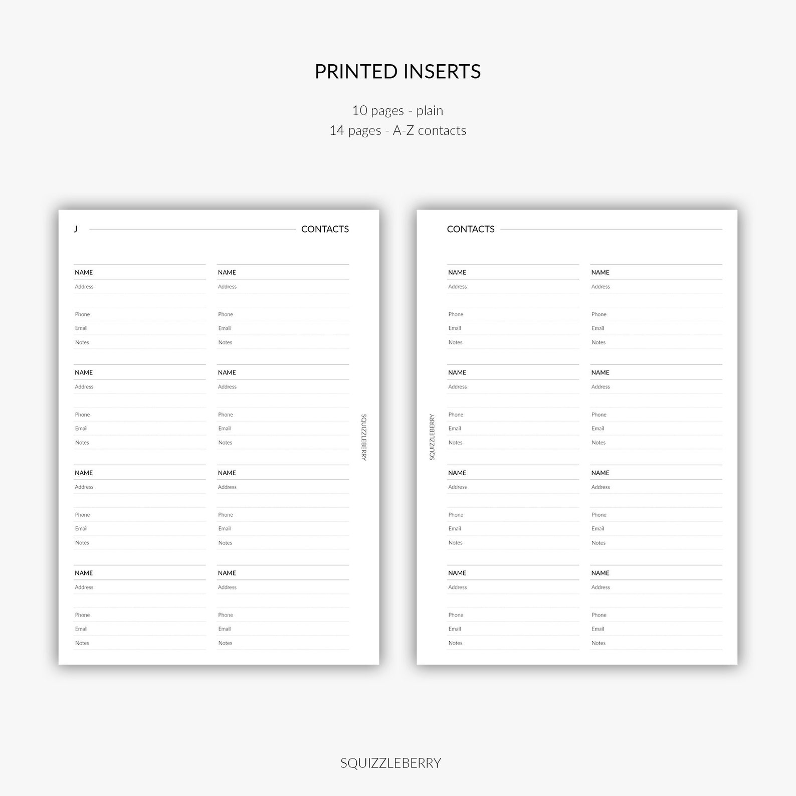 PRINTED Contacts List, Business Contacts, Address Book Page, Contacts ...