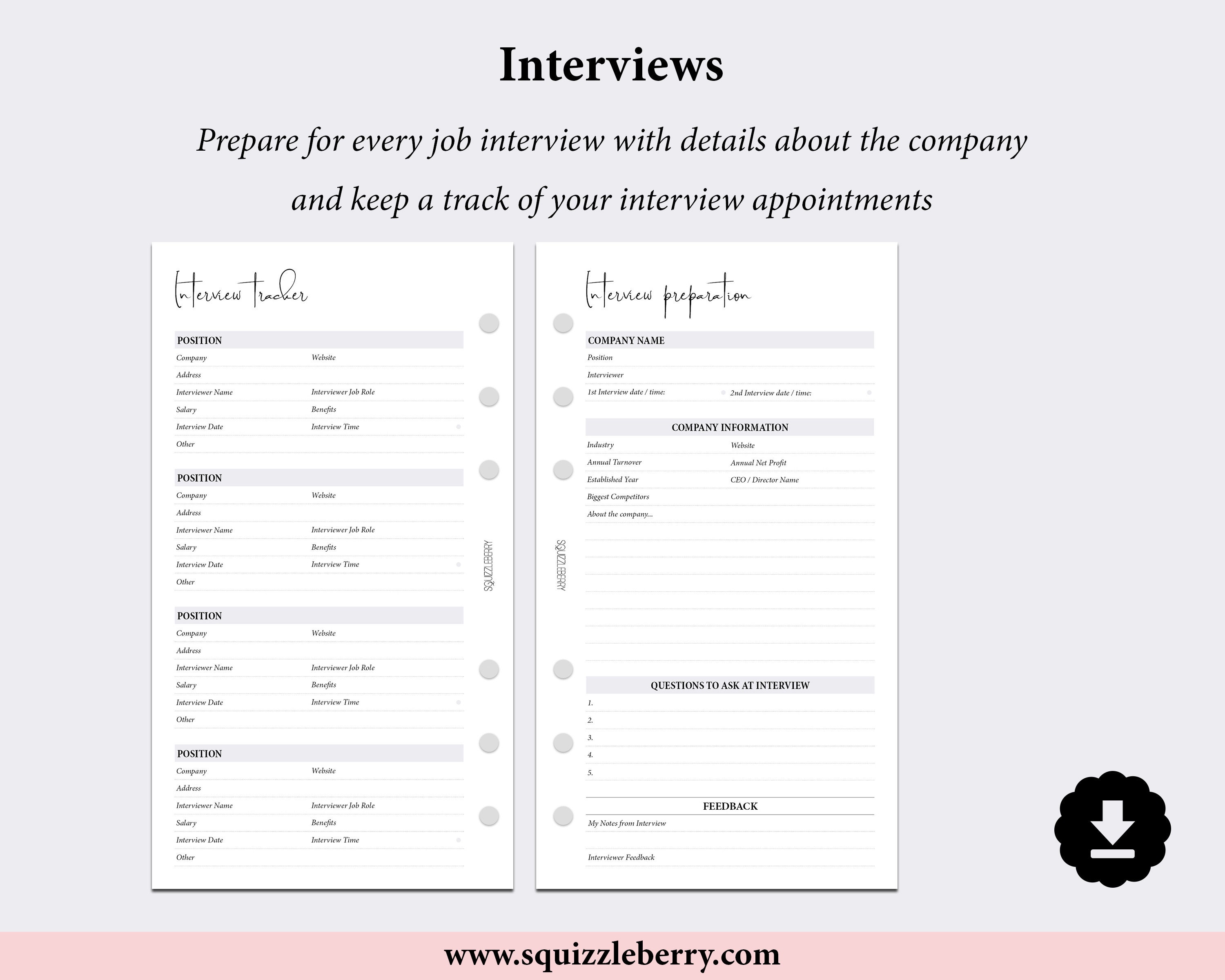 Job Search Planner Printable Career Planner Job Interview | Etsy