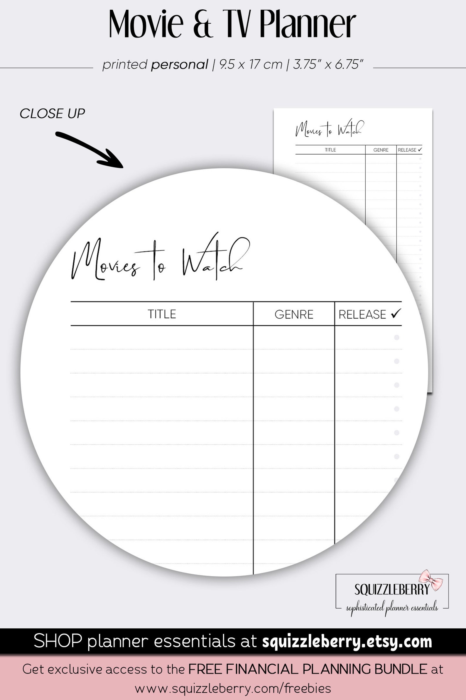 PRINTED Movie & TV Show Tracker, Minimalist Planner, Movie Tracker ...