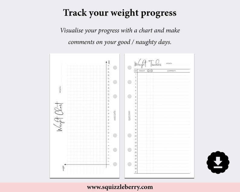 Weight Tracker Planner Printable Weight Progress Chart - Etsy