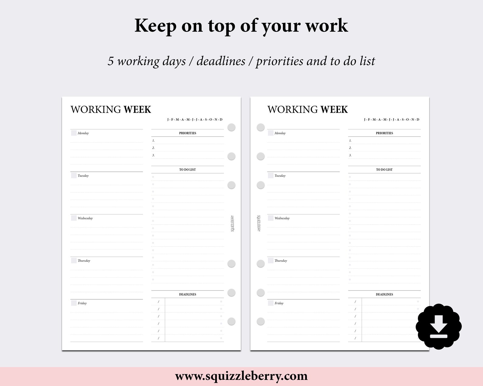 5 Day Week Planner Printable Work Planner Work Day Planner | Etsy
