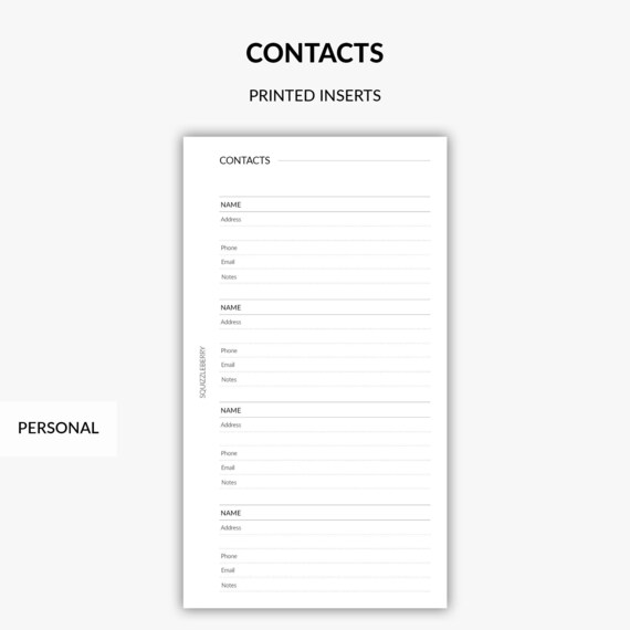 PRINTED Contacts List Business Contacts Address Book Page - Etsy UK