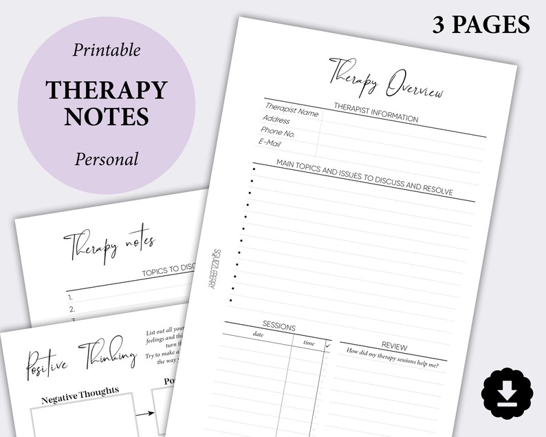 Therapy Notes Planner Printable Mental Health Personal Growth | Etsy