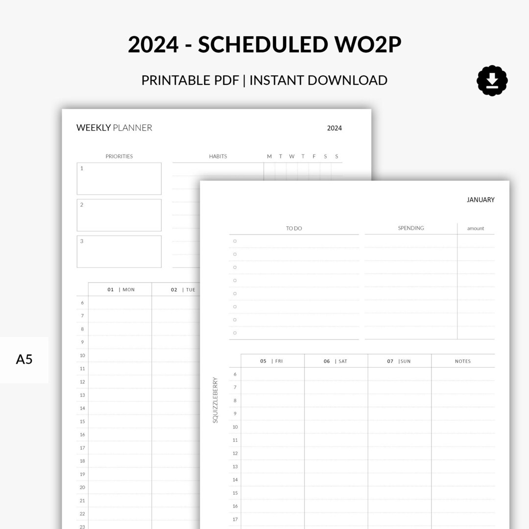 2024 Weekly Schedule Planner Printable, Week on 2 Pages, Week at a ...