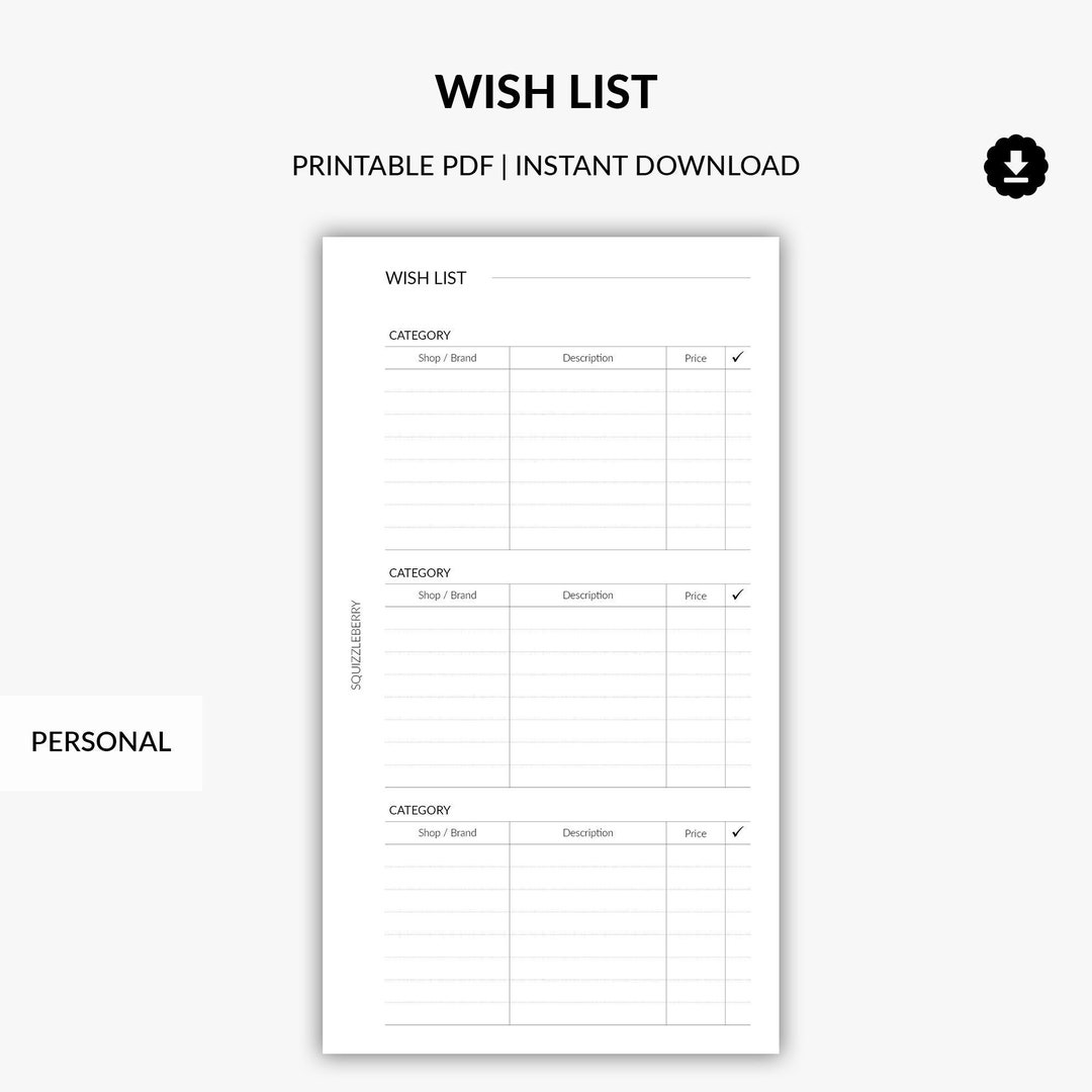 Wish List Planner Printable, Christmas Wish List, Birthday Gift List ...