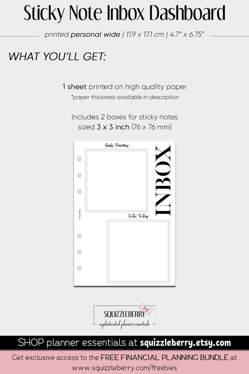 PRINTED Inbox Sticky Note Dashboard, Filofax Dashboard, Inbox Dashboard ...