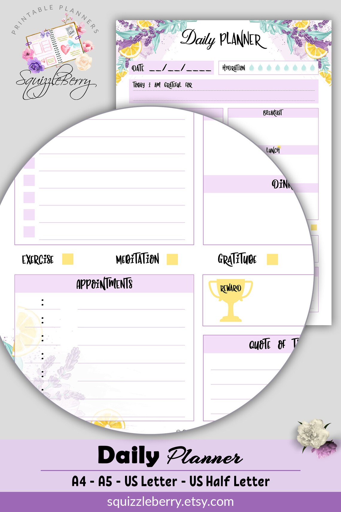 Daily Planner Printable for Productivity Planner Undated | Etsy