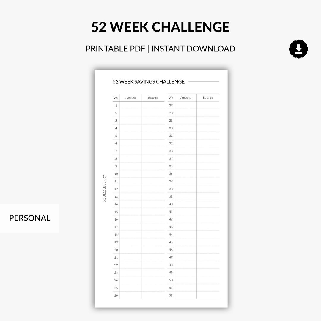 52 Week Challenge Printable Planner, Savings Challenge, Savings Chart ...