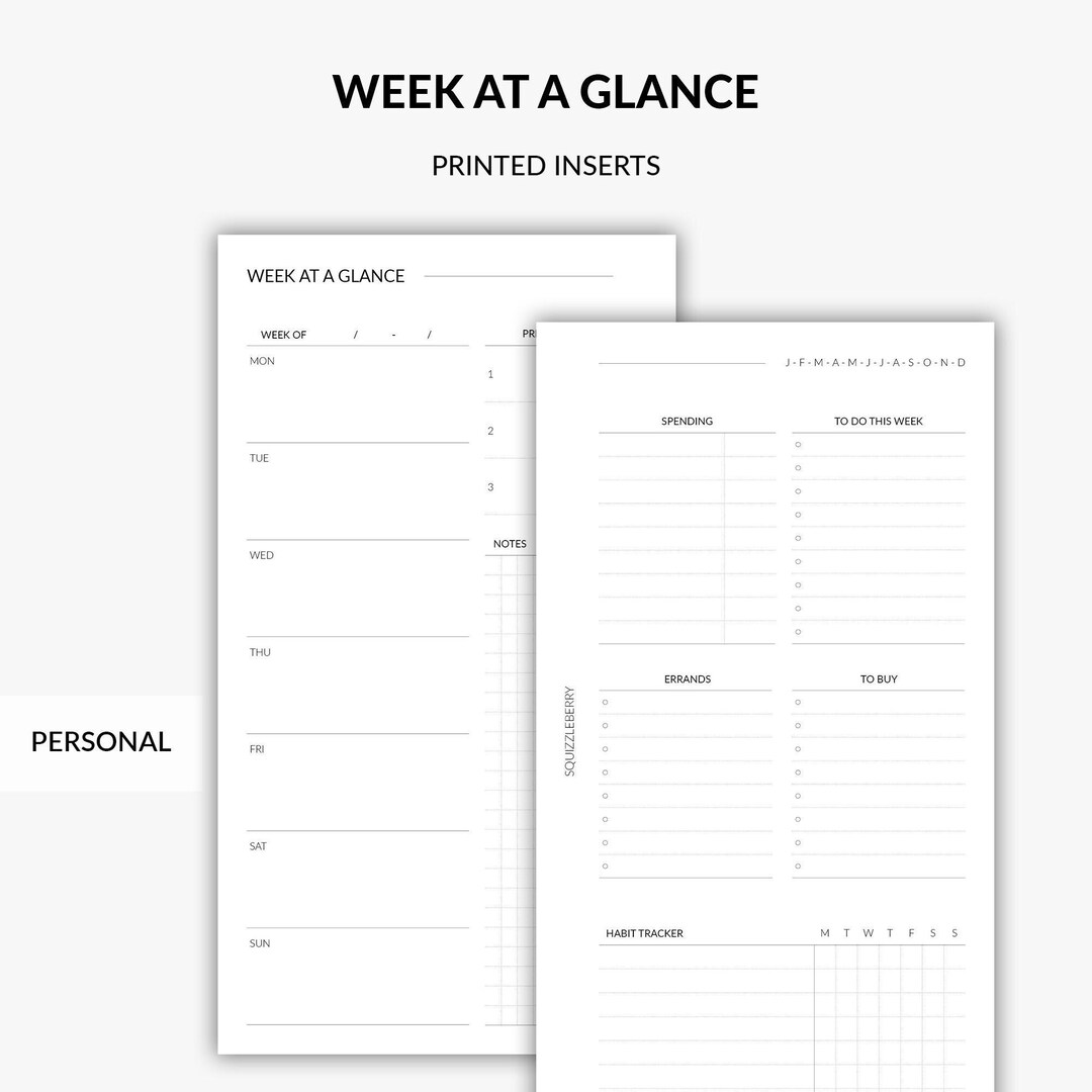 PRINTED Week at a Glance in Personal Size, Weekly Planner, Weekly ...