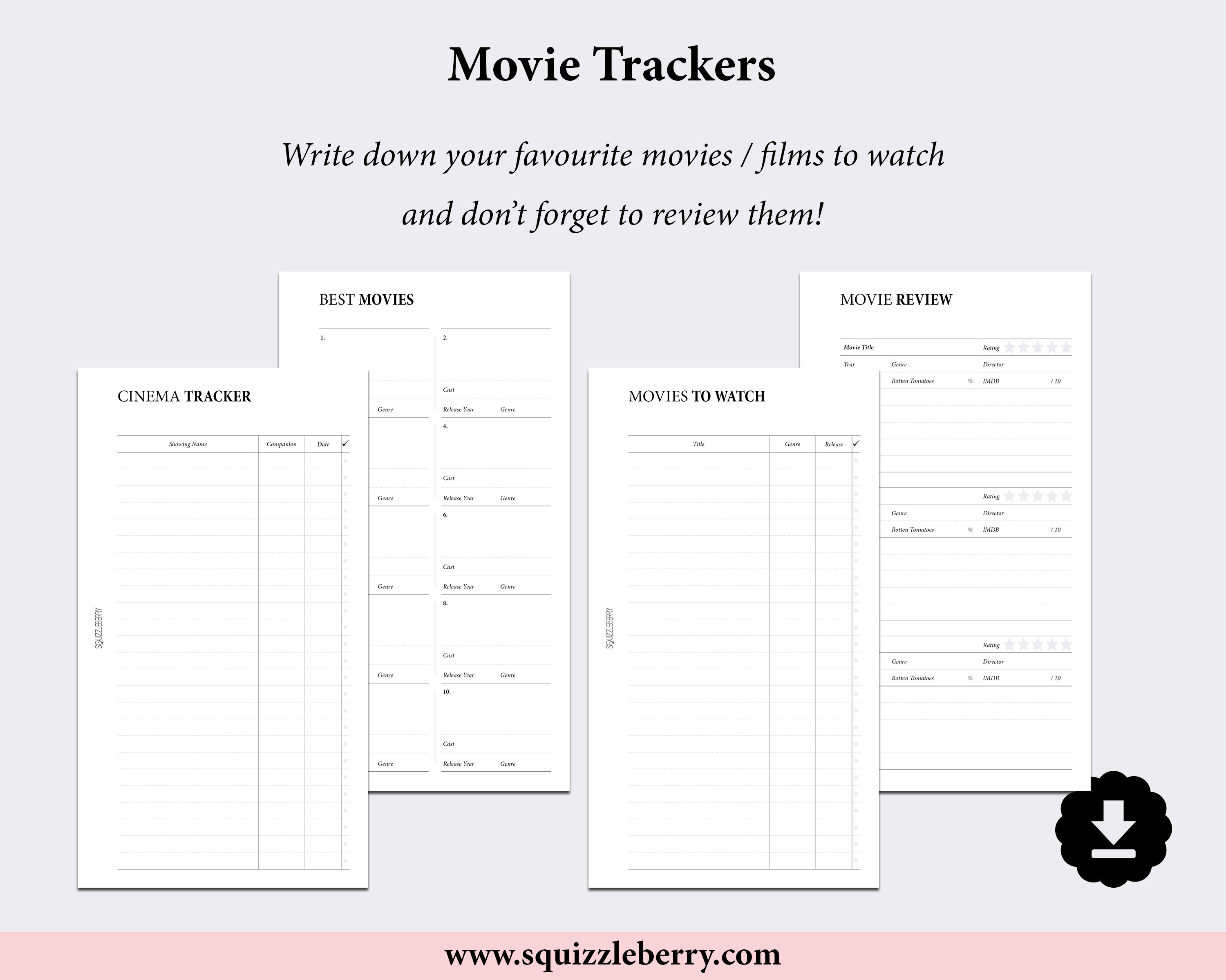 Movie & TV Bundle Planner Printable Movies to Watch TV | Etsy