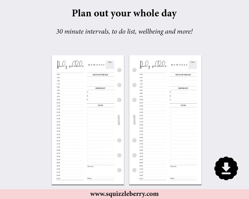 Daily Hourly Schedule Planner Printable, 30 Minute Planner, Daily to Do ...