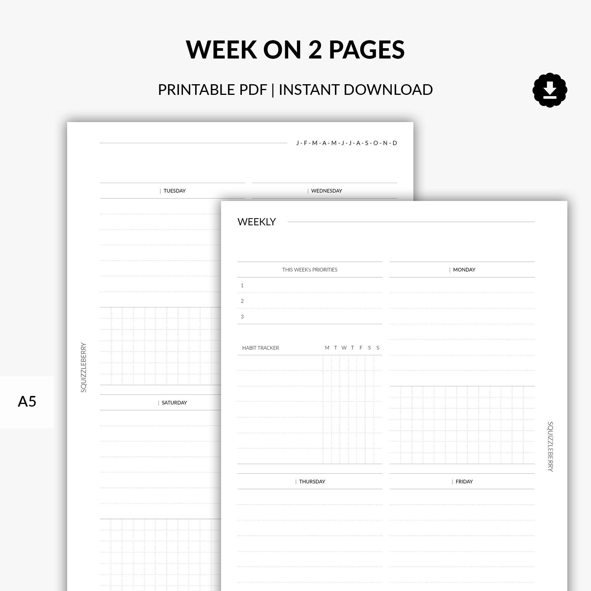 Weekly Planner Printable Week on 2 Pages Weekly Agenda - Etsy